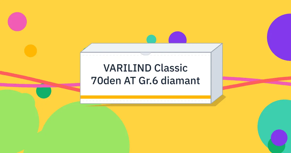 Symbolbild: Packung mit der Aufschrift VARILIND Classic 70den AT Gr.6 diamant (PZN 09521976) – Verfügbarkeit und Bezug in Apotheken in Frankfurt am Main