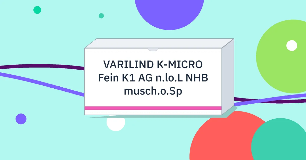 Symbolbild: Packung mit der Aufschrift VARILIND K-MICRO Fein K1 AG n.lo.L NHB musch.o.Sp (PZN 20618593) – Verfügbarkeit und Bezug in Apotheken in Frankfurt am Main