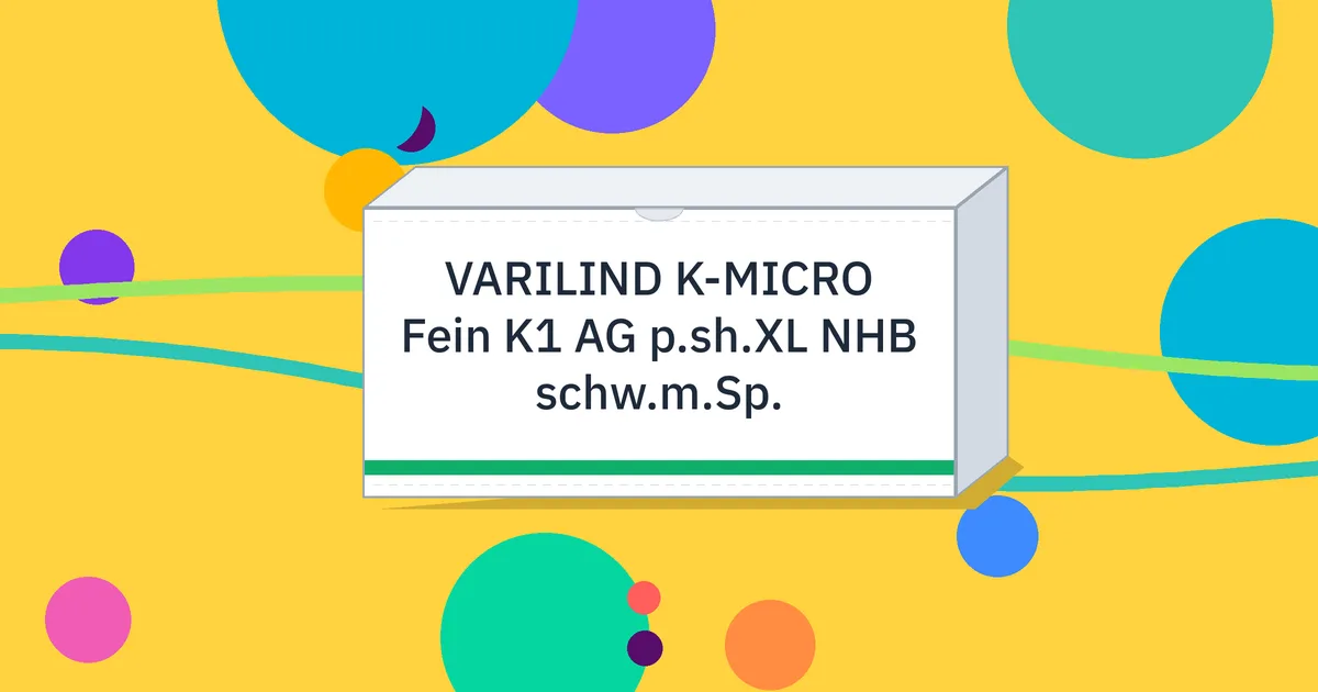 Symbolbild: Packung mit der Aufschrift VARILIND K-MICRO Fein K1 AG p.sh.XL NHB schw.m.Sp. (PZN 20555237) – Verfügbarkeit und Bezug in Apotheken in Frankfurt am Main