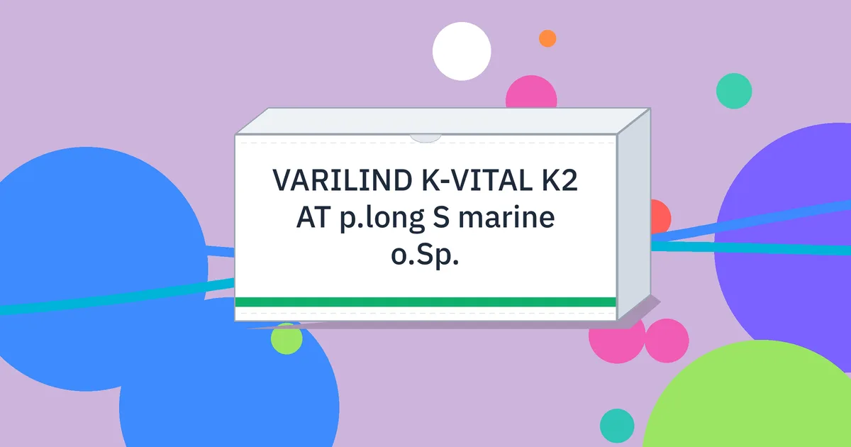 Symbolbild: Packung mit der Aufschrift VARILIND K-VITAL K2 AT p.long S marine o.Sp. (PZN 20561829) – Verfügbarkeit und Bezug in Apotheken in Frankfurt am Main