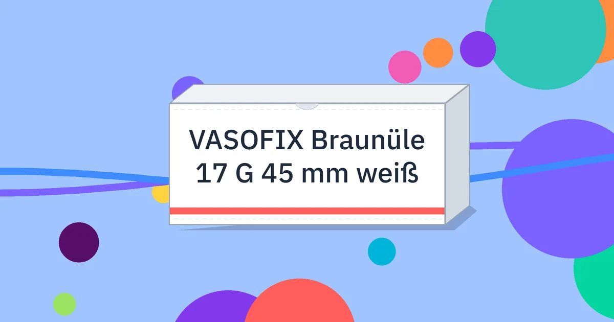 Symbolbild: Packung mit der Aufschrift VASOFIX Braunüle 17 G 45 mm weiß (PZN 00329042) – Verfügbarkeit und Bezug in Apotheken in Frankfurt am Main