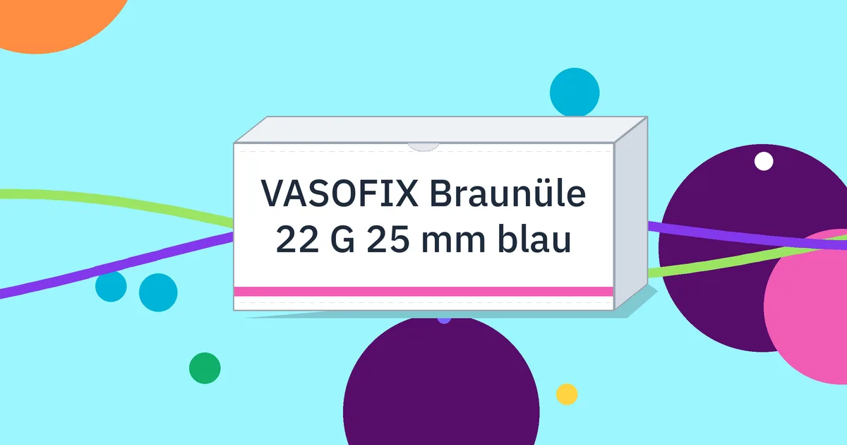 Symbolbild: Packung mit der Aufschrift VASOFIX Braunüle 22 G 25 mm blau (PZN 18794928) – Verfügbarkeit und Bezug in Apotheken in Frankfurt am Main
