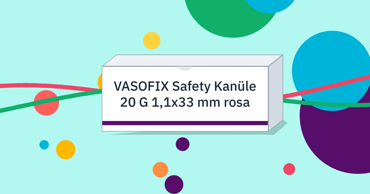 Symbolbild: Packung mit der Aufschrift VASOFIX Safety Kanüle 20 G 1,1x33 mm rosa (PZN 01106203) – Verfügbarkeit und Bezug in Apotheken in Frankfurt am Main