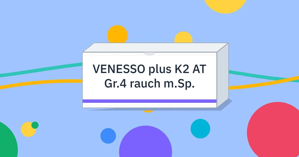 Symbolbild: Packung mit der Aufschrift VENESSO plus K2 AT Gr.4 rauch m.Sp. (PZN 03285842) – Verfügbarkeit und Bezug in Apotheken in Frankfurt am Main