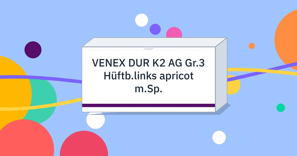 Symbolbild: Packung mit der Aufschrift VENEX DUR K2 AG Gr.3 Hüftb.links apricot m.Sp. (PZN 03225811) – Verfügbarkeit und Bezug in Apotheken in Frankfurt am Main