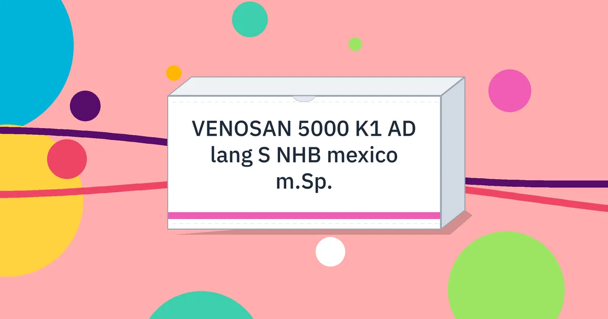Symbolbild: Packung mit der Aufschrift VENOSAN 5000 K1 AD lang S NHB mexico m.Sp. (PZN 14429304) – Verfügbarkeit und Bezug in Apotheken in Frankfurt am Main