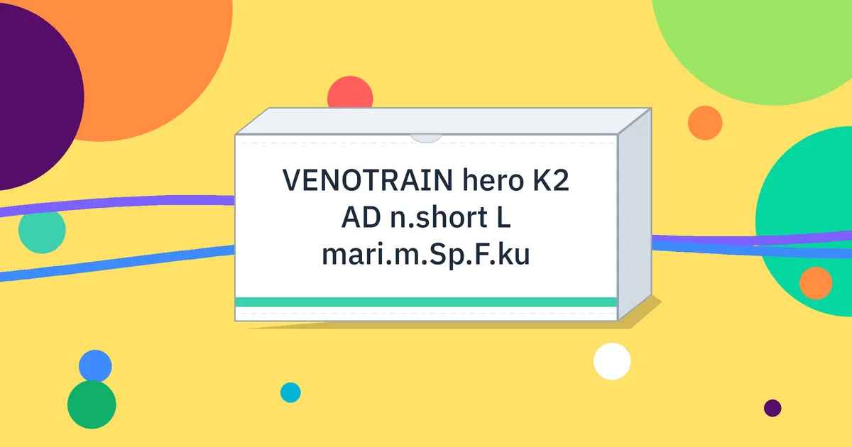 Symbolbild: Packung mit der Aufschrift VENOTRAIN hero K2 AD n.short L mari.m.Sp.F.ku (PZN 19189023) – Verfügbarkeit und Bezug in Apotheken in Frankfurt am Main