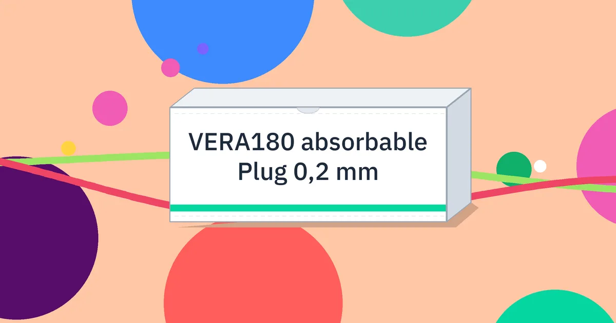 Symbolbild: Packung mit der Aufschrift VERA180 absorbable Plug 0,2 mm (PZN 17274279) – Verfügbarkeit und Bezug in Apotheken in Frankfurt am Main