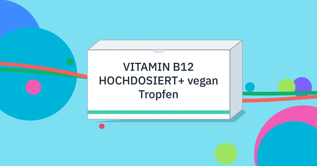 Symbolbild: Packung mit der Aufschrift VITAMIN B12 HOCHDOSIERT+ vegan Tropfen (PZN 20384445) – Verfügbarkeit und Bezug in Apotheken in Frankfurt am Main