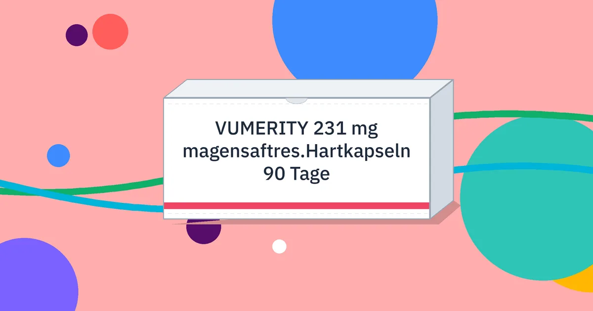Symbolbild: Packung mit der Aufschrift VUMERITY 231 mg magensaftres.Hartkapseln 90 Tage (PZN 17538318) – Verfügbarkeit und Bezug in Apotheken in Frankfurt am Main
