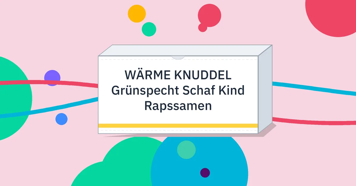 Symbolbild: Packung mit der Aufschrift WÄRME KNUDDEL Grünspecht Schaf Kind Rapssamen (PZN 12608592) – Verfügbarkeit und Bezug in Apotheken in Frankfurt am Main