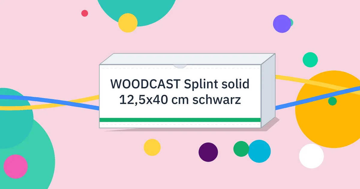 Symbolbild: Packung mit der Aufschrift WOODCAST Splint solid 12,5x40 cm schwarz (PZN 11598791) – Verfügbarkeit und Bezug in Apotheken in Frankfurt am Main