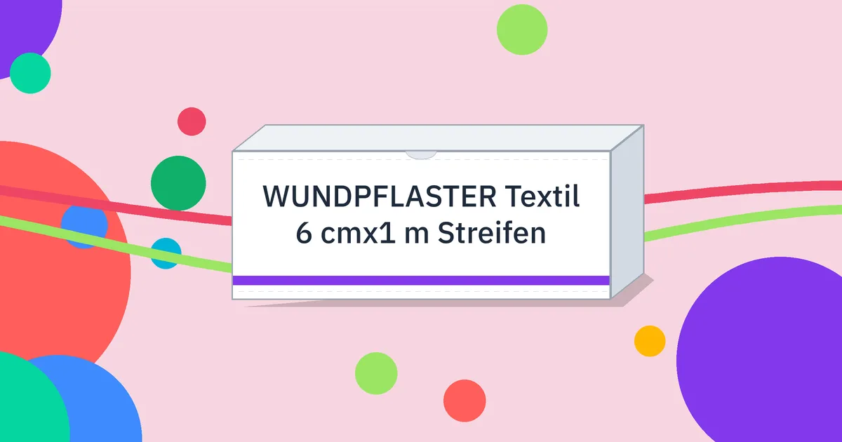 Symbolbild: Packung mit der Aufschrift WUNDPFLASTER Textil 6 cmx1 m Streifen (PZN 11025836) – Verfügbarkeit und Bezug in Apotheken in Frankfurt am Main