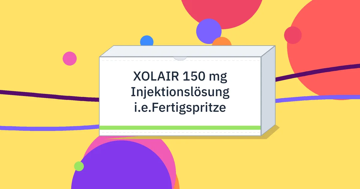 Symbolbild: Packung mit der Aufschrift XOLAIR 150 mg Injektionslösung i.e.Fertigspritze (PZN 19904359) – Verfügbarkeit und Bezug in Apotheken in Frankfurt am Main