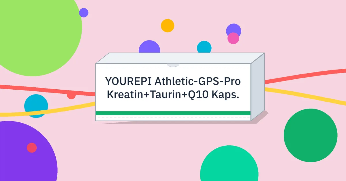 Symbolbild: Packung mit der Aufschrift YOUREPI Athletic-GPS-Pro Kreatin+Taurin+Q10 Kaps. (PZN 19383191) – Verfügbarkeit und Bezug in Apotheken in Frankfurt am Main
