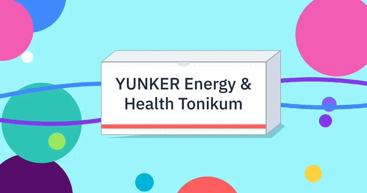 Symbolbild: Packung mit der Aufschrift YUNKER Energy & Health Tonikum (PZN 11636586) – Verfügbarkeit und Bezug in Apotheken in Frankfurt am Main