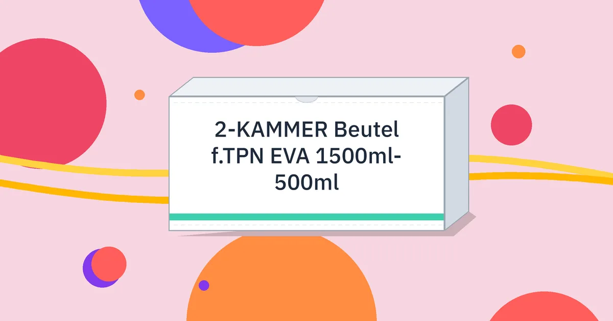 Symbolbild: Packung mit der Aufschrift 2-KAMMER Beutel f.TPN EVA 1500ml-500ml (PZN 16634528) – Verfügbarkeit und Bezug in Apotheken in Frankfurt am Main