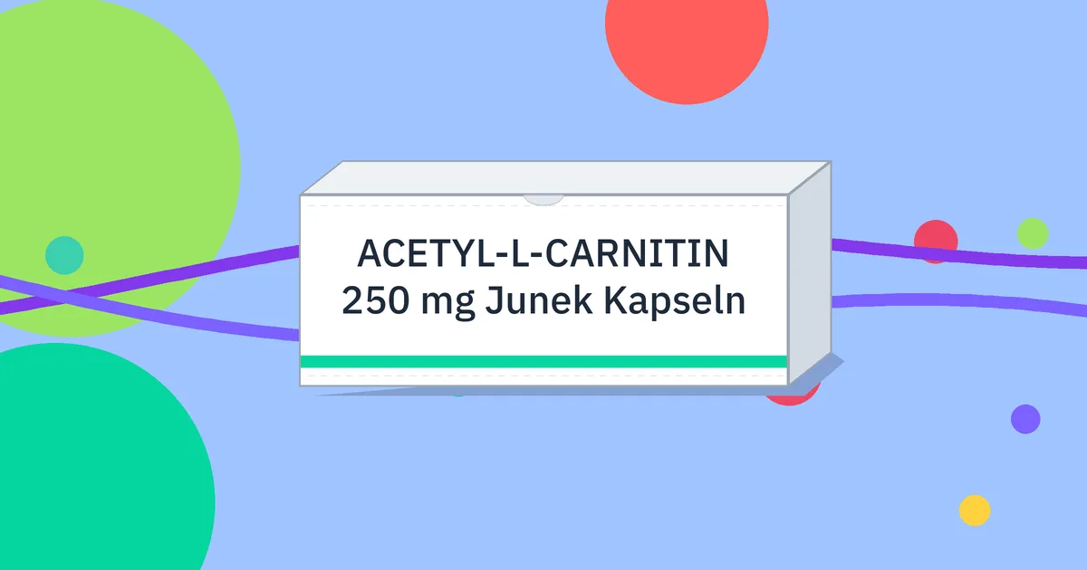 Symbolbild: Packung mit der Aufschrift ACETYL-L-CARNITIN 250 mg Junek Kapseln (PZN 01087049) – Verfügbarkeit und Bezug in Apotheken in Frankfurt am Main
