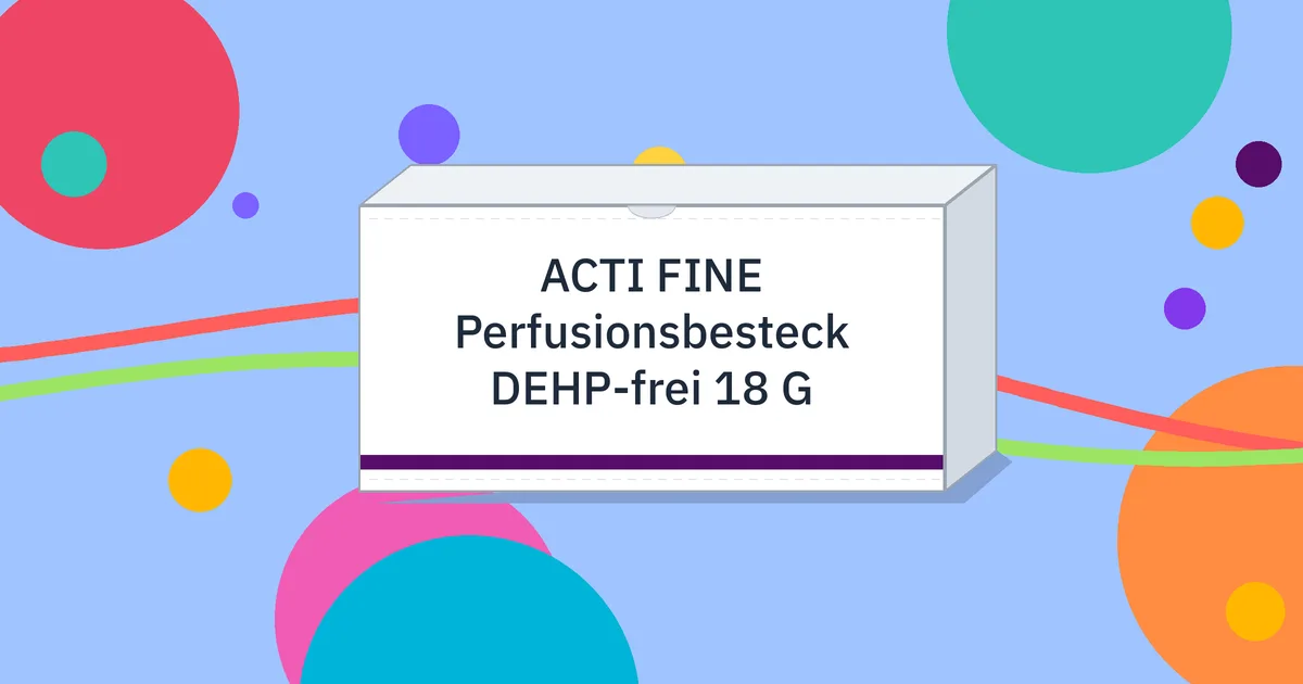 Symbolbild: Packung mit der Aufschrift ACTI FINE Perfusionsbesteck DEHP-frei 18 G (PZN 10843490) – Verfügbarkeit und Bezug in Apotheken in Frankfurt am Main