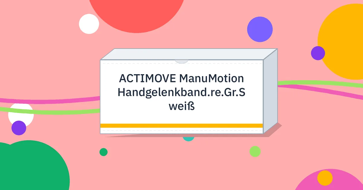 Symbolbild: Packung mit der Aufschrift ACTIMOVE ManuMotion Handgelenkband.re.Gr.S weiß (PZN 17948252) – Verfügbarkeit und Bezug in Apotheken in Frankfurt am Main
