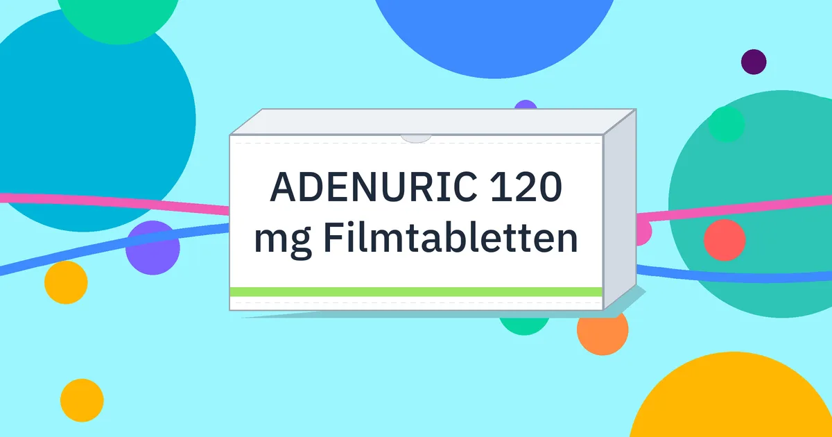 Symbolbild: Packung mit der Aufschrift ADENURIC 120 mg Filmtabletten (PZN 14267103) – Verfügbarkeit und Bezug in Apotheken in Frankfurt am Main