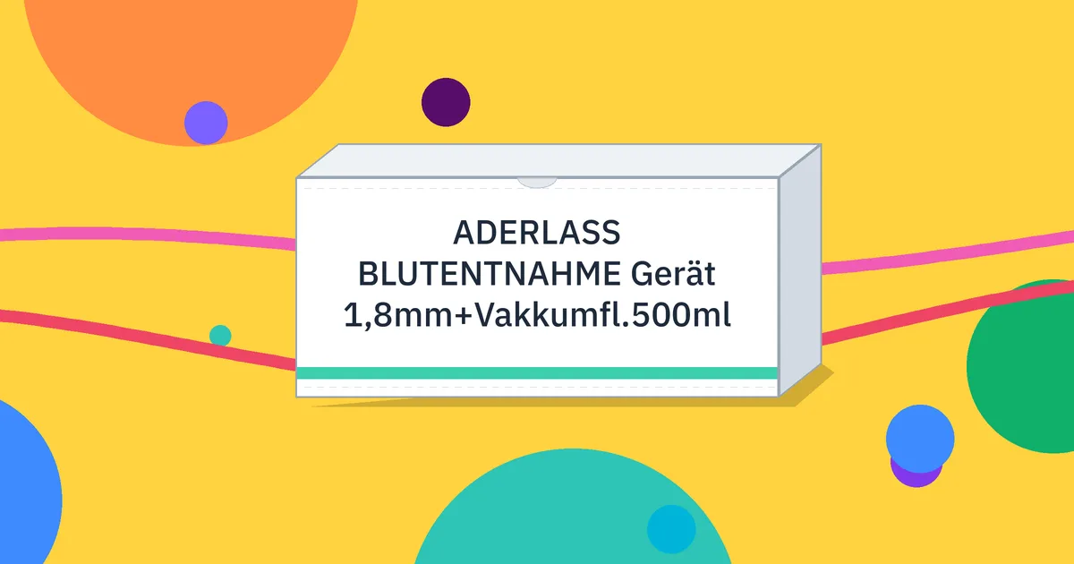 Symbolbild: Packung mit der Aufschrift ADERLASS BLUTENTNAHME Gerät 1,8mm+Vakkumfl.500ml (PZN 15739633) – Verfügbarkeit und Bezug in Apotheken in Frankfurt am Main