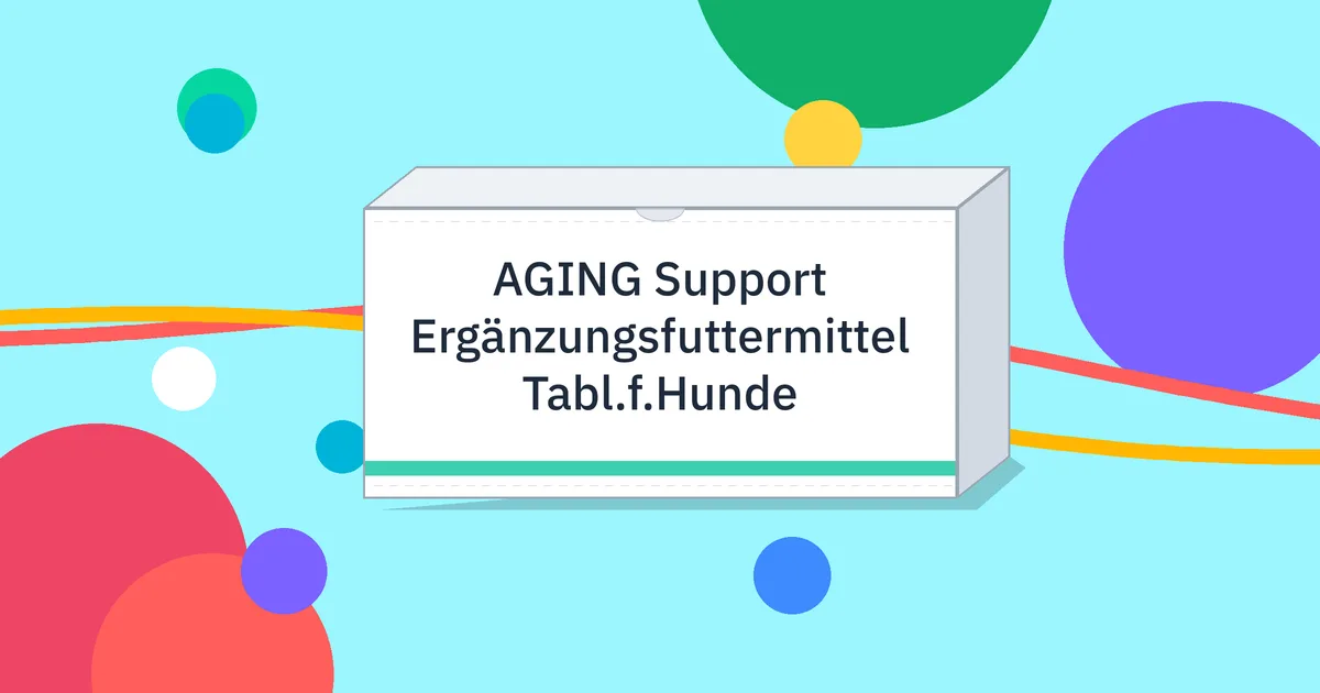 Symbolbild: Packung mit der Aufschrift AGING Support Ergänzungsfuttermittel Tabl.f.Hunde (PZN 18751385) – Verfügbarkeit und Bezug in Apotheken in Frankfurt am Main
