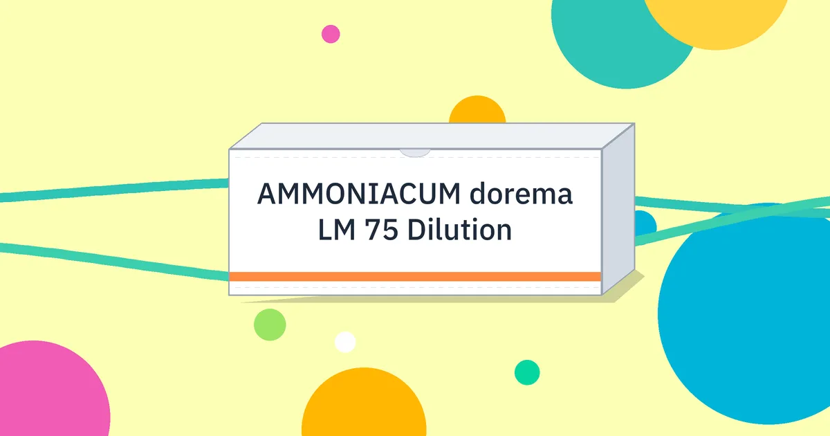 Symbolbild: Packung mit der Aufschrift AMMONIACUM dorema LM 75 Dilution (PZN 13319252) – Verfügbarkeit und Bezug in Apotheken in Frankfurt am Main