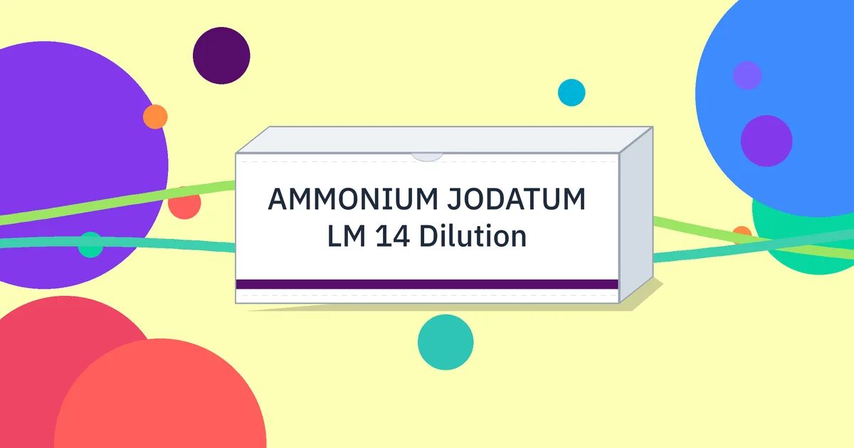 Symbolbild: Packung mit der Aufschrift AMMONIUM JODATUM LM 14 Dilution (PZN 13321355) – Verfügbarkeit und Bezug in Apotheken in Frankfurt am Main