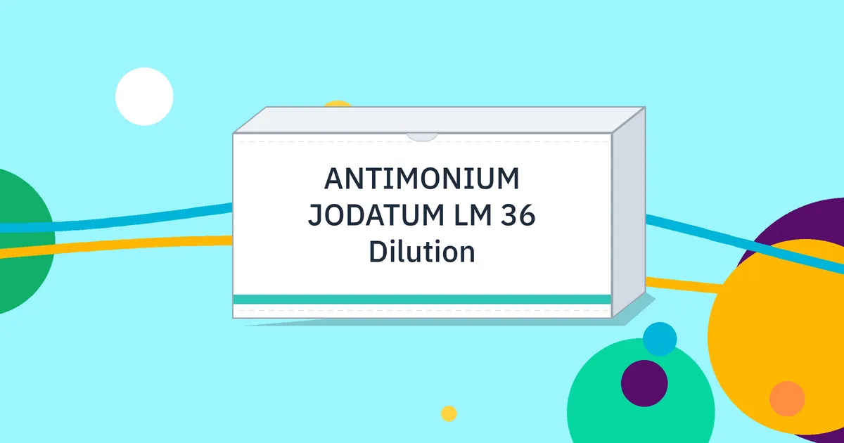 Symbolbild: Packung mit der Aufschrift ANTIMONIUM JODATUM LM 36 Dilution (PZN 12764441) – Verfügbarkeit und Bezug in Apotheken in Frankfurt am Main