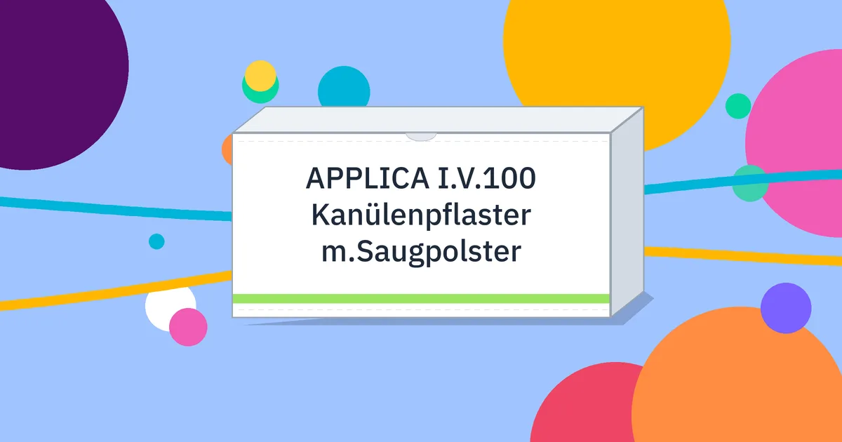 Symbolbild: Packung mit der Aufschrift APPLICA I.V.100 Kanülenpflaster m.Saugpolster (PZN 20025189) – Verfügbarkeit und Bezug in Apotheken in Frankfurt am Main