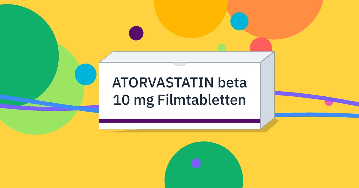 Symbolbild: Packung mit der Aufschrift ATORVASTATIN beta 10 mg Filmtabletten (PZN 17453800) – Verfügbarkeit und Bezug in Apotheken in Frankfurt am Main