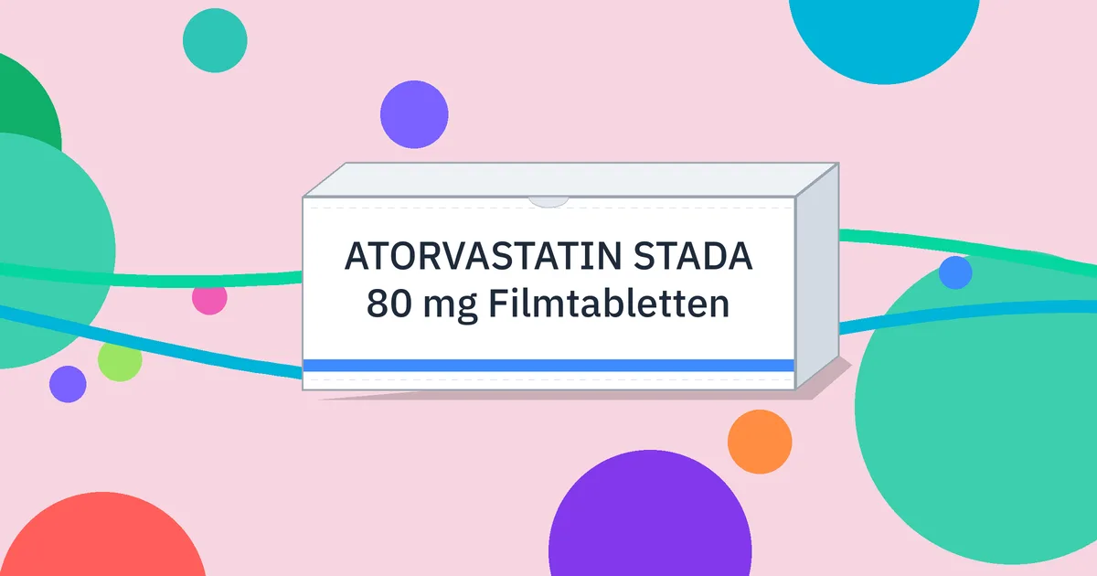 Symbolbild: Packung mit der Aufschrift ATORVASTATIN STADA 80 mg Filmtabletten (PZN 09327702) – Verfügbarkeit und Bezug in Apotheken in Frankfurt am Main