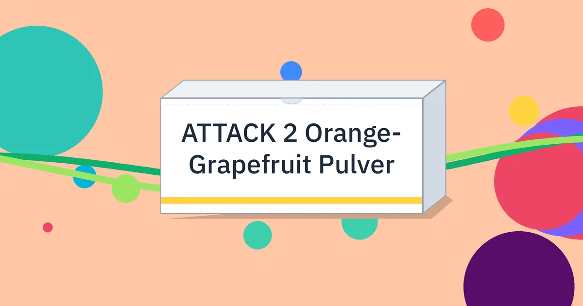 Symbolbild: Packung mit der Aufschrift ATTACK 2 Orange-Grapefruit Pulver (PZN 12567752) – Verfügbarkeit und Bezug in Apotheken in Frankfurt am Main