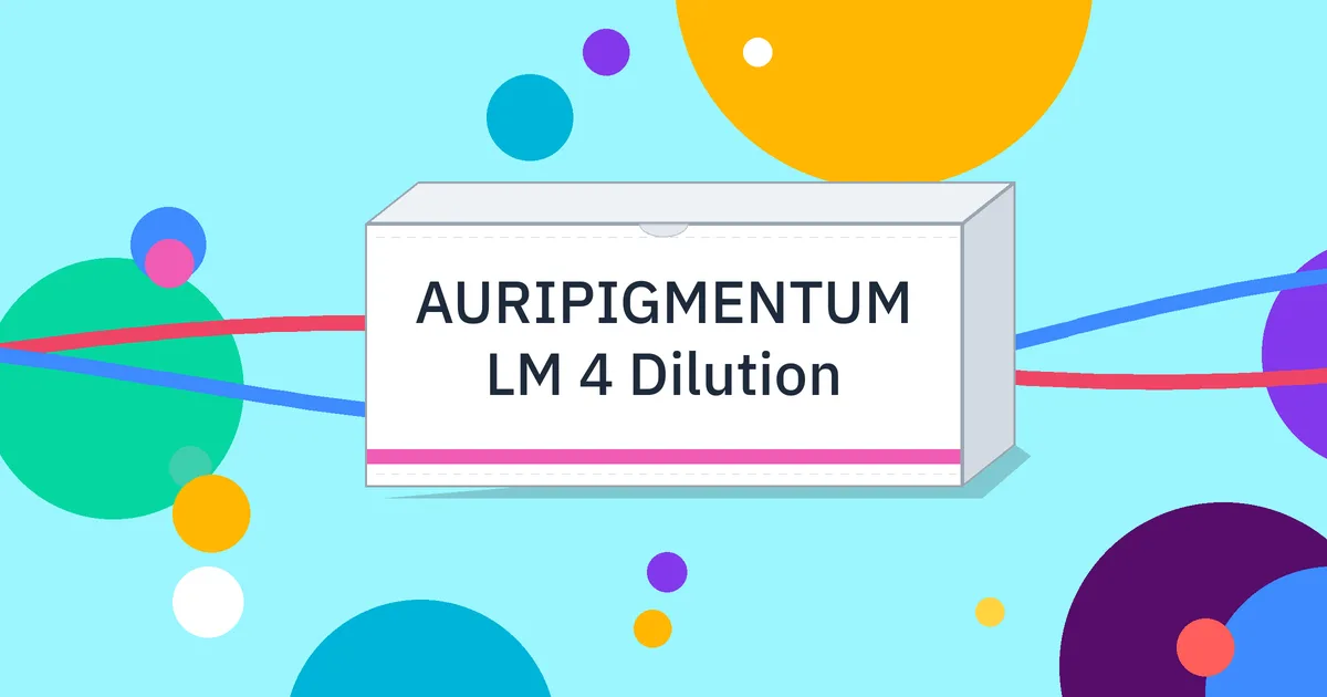 Symbolbild: Packung mit der Aufschrift AURIPIGMENTUM LM 4 Dilution (PZN 12782835) – Verfügbarkeit und Bezug in Apotheken in Frankfurt am Main
