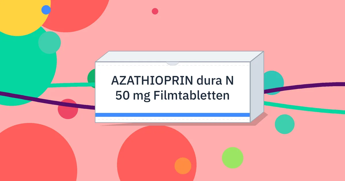 Symbolbild: Packung mit der Aufschrift AZATHIOPRIN dura N 50 mg Filmtabletten (PZN 05385252) – Verfügbarkeit und Bezug in Apotheken in Frankfurt am Main