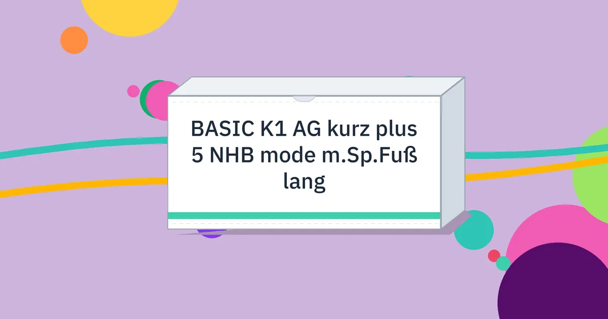 Symbolbild: Packung mit der Aufschrift BASIC K1 AG kurz plus 5 NHB mode m.Sp.Fuß lang (PZN 20261607) – Verfügbarkeit und Bezug in Apotheken in Frankfurt am Main