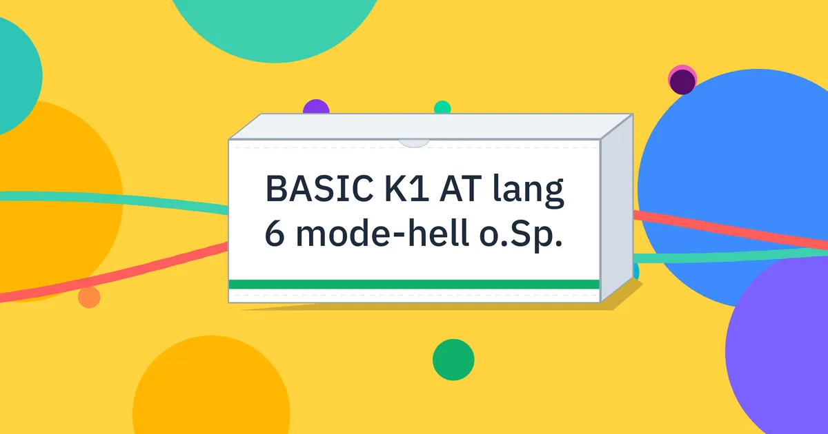 Symbolbild: Packung mit der Aufschrift BASIC K1 AT lang 6 mode-hell o.Sp. (PZN 20263233) – Verfügbarkeit und Bezug in Apotheken in Frankfurt am Main