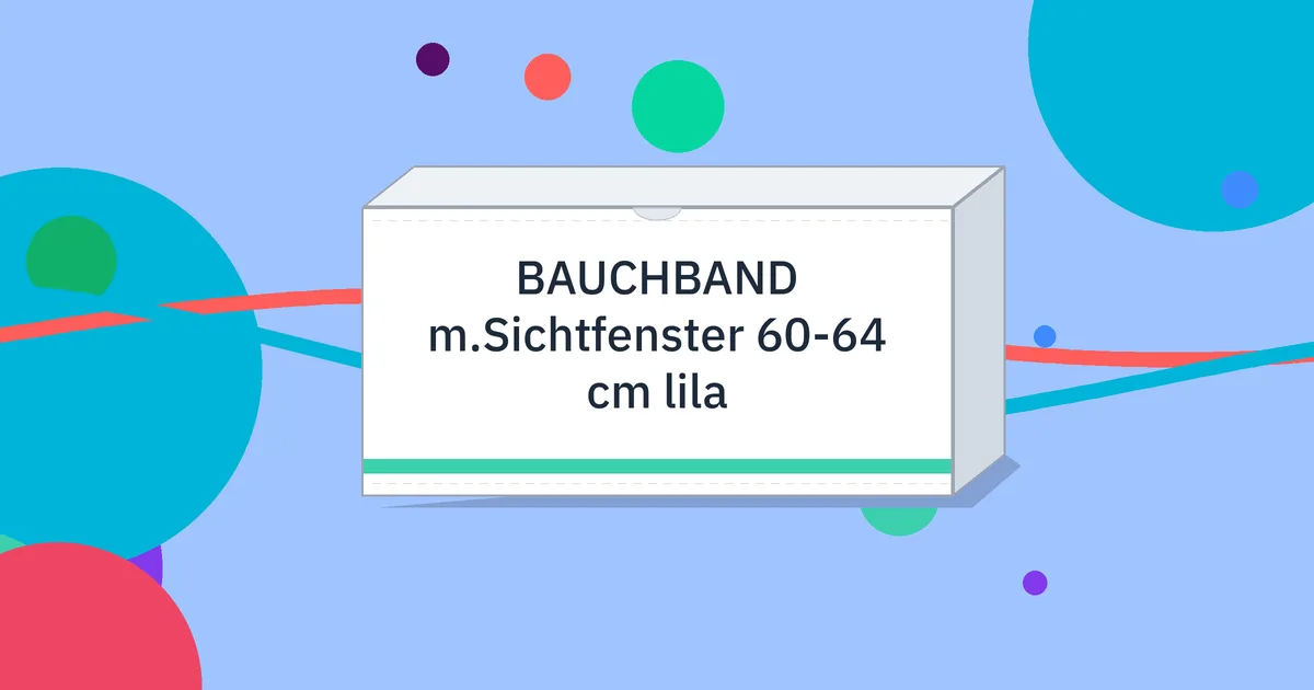 Symbolbild: Packung mit der Aufschrift BAUCHBAND m.Sichtfenster 60-64 cm lila (PZN 12904209) – Verfügbarkeit und Bezug in Apotheken in Frankfurt am Main