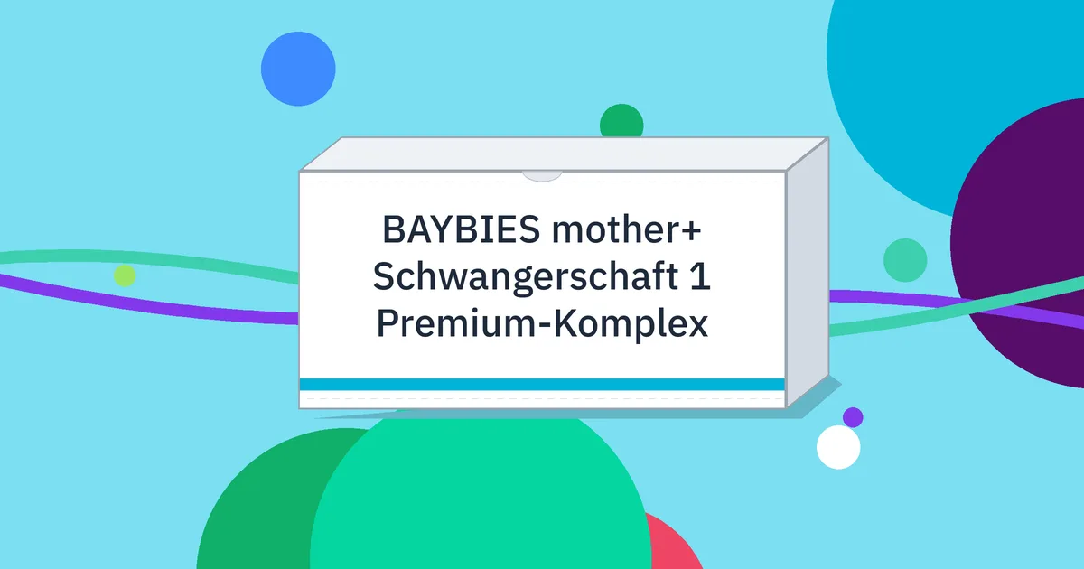 Symbolbild: Packung mit der Aufschrift BAYBIES mother+ Schwangerschaft 1 Premium-Komplex (PZN 20687192) – Verfügbarkeit und Bezug in Apotheken in Frankfurt am Main