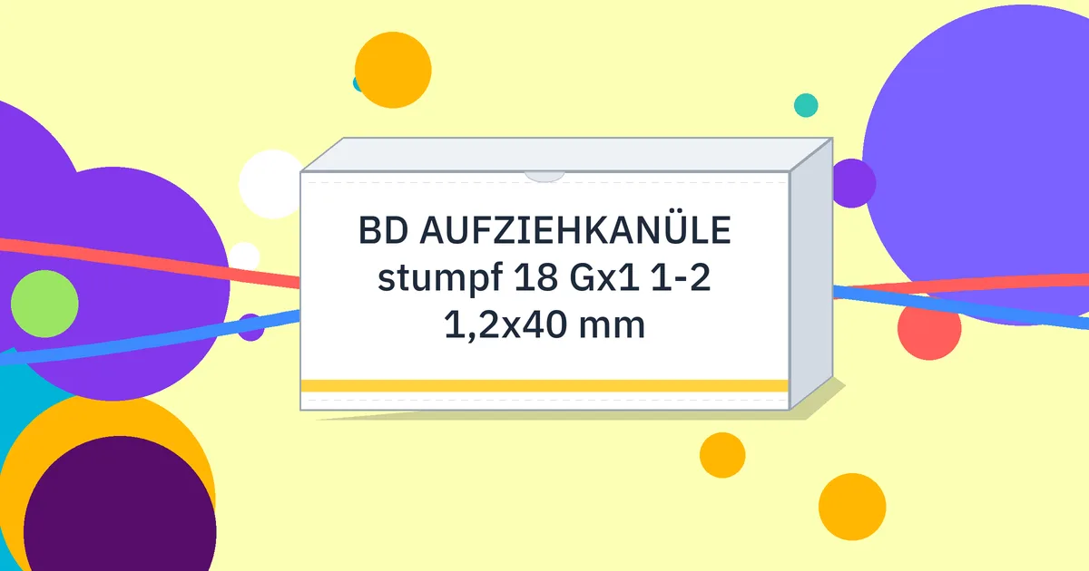 Symbolbild: Packung mit der Aufschrift BD AUFZIEHKANÜLE stumpf 18 Gx1 1-2 1,2x40 mm (PZN 04856353) – Verfügbarkeit und Bezug in Apotheken in Frankfurt am Main