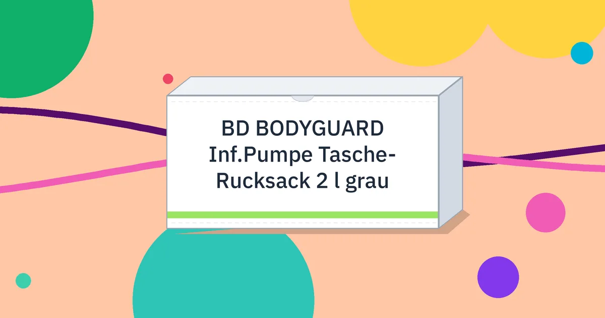 Symbolbild: Packung mit der Aufschrift BD BODYGUARD Inf.Pumpe Tasche-Rucksack 2 l grau (PZN 18751008) – Verfügbarkeit und Bezug in Apotheken in Frankfurt am Main