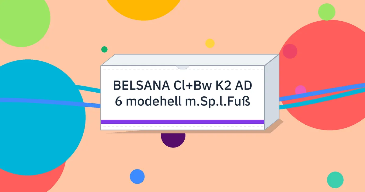 Symbolbild: Packung mit der Aufschrift BELSANA Cl+Bw K2 AD 6 modehell m.Sp.l.Fuß (PZN 12242033) – Verfügbarkeit und Bezug in Apotheken in Frankfurt am Main