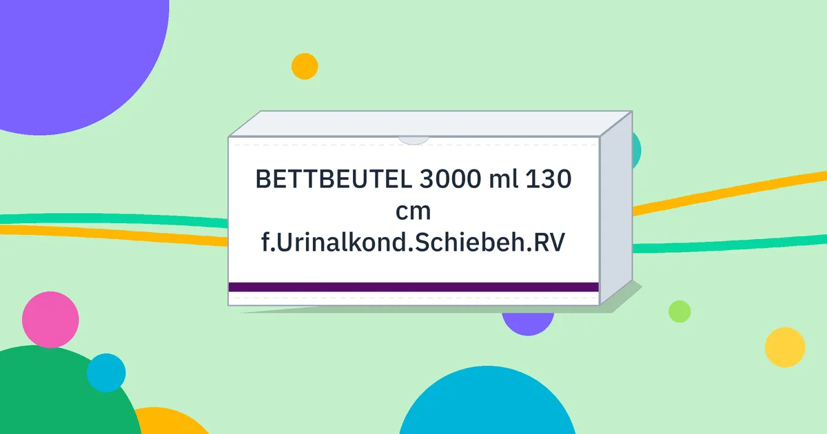 Symbolbild: Packung mit der Aufschrift BETTBEUTEL 3000 ml 130 cm f.Urinalkond.Schiebeh.RV (PZN 18002672) – Verfügbarkeit und Bezug in Apotheken in Frankfurt am Main