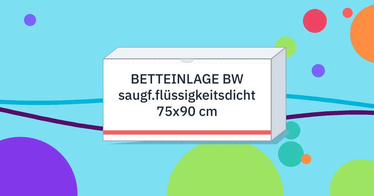 Symbolbild: Packung mit der Aufschrift BETTEINLAGE BW saugf.flüssigkeitsdicht 75x90 cm (PZN 02476356) – Verfügbarkeit und Bezug in Apotheken in Frankfurt am Main
