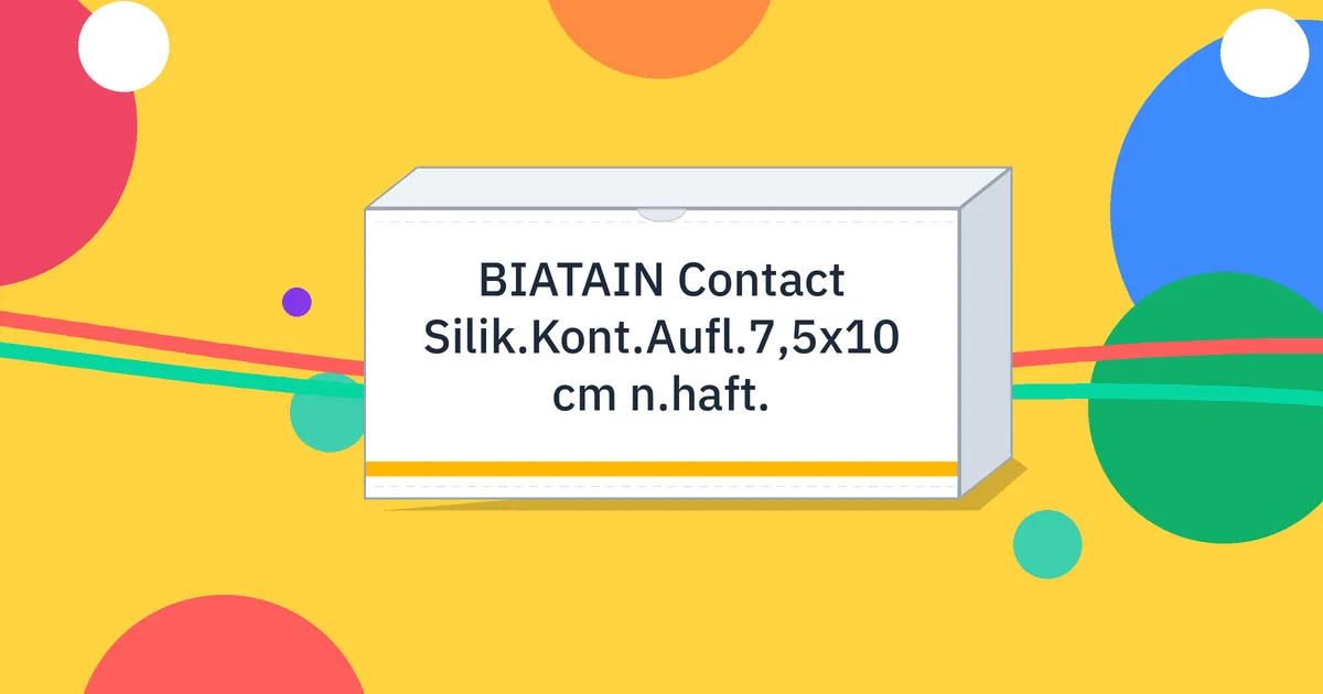 Symbolbild: Packung mit der Aufschrift BIATAIN Contact Silik.Kont.Aufl.7,5x10 cm n.haft. (PZN 18314101) – Verfügbarkeit und Bezug in Apotheken in Frankfurt am Main