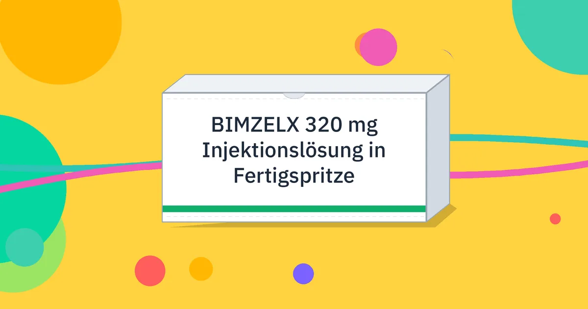 Symbolbild: Packung mit der Aufschrift BIMZELX 320 mg Injektionslösung in Fertigspritze (PZN 20402290) – Verfügbarkeit und Bezug in Apotheken in Frankfurt am Main