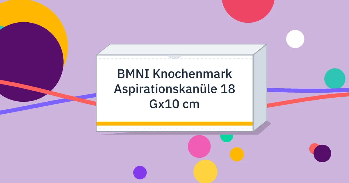 Symbolbild: Packung mit der Aufschrift BMNI Knochenmark Aspirationskanüle 18 Gx10 cm (PZN 06125955) – Verfügbarkeit und Bezug in Apotheken in Frankfurt am Main