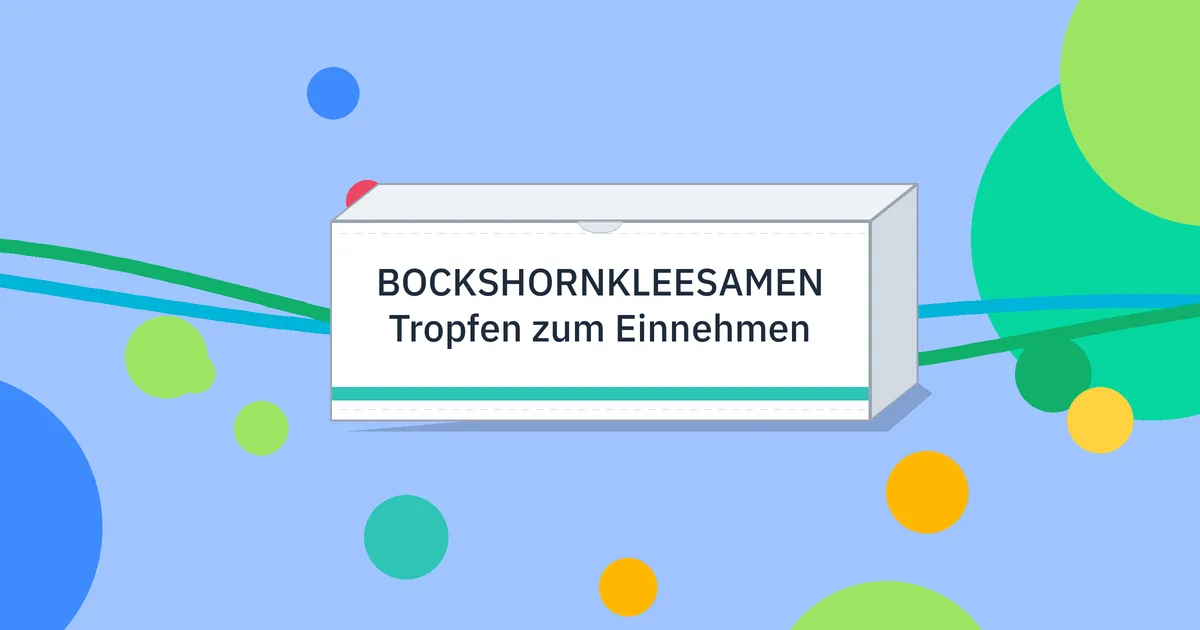 Symbolbild: Packung mit der Aufschrift BOCKSHORNKLEESAMEN Tropfen zum Einnehmen (PZN 11866346) – Verfügbarkeit und Bezug in Apotheken in Frankfurt am Main