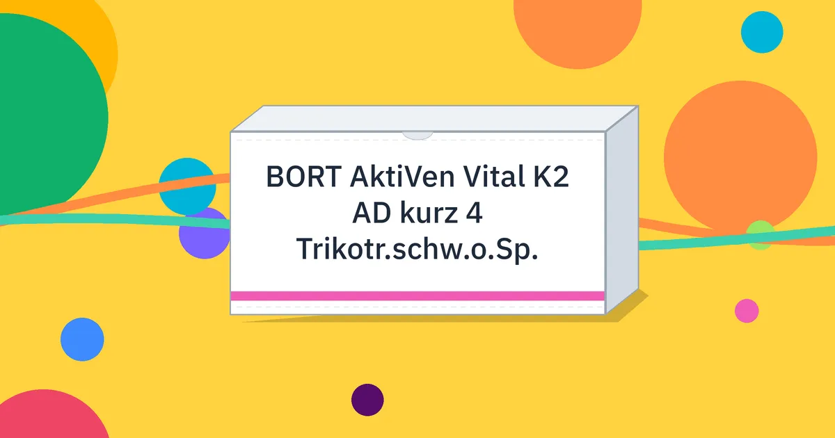 Symbolbild: Packung mit der Aufschrift BORT AktiVen Vital K2 AD kurz 4 Trikotr.schw.o.Sp. (PZN 12549688) – Verfügbarkeit und Bezug in Apotheken in Frankfurt am Main